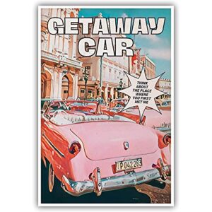 taylor getaway car poster wall art pink car poster vintage room aesthetics canvas print home living room bedroom bathroom office dining bar decor swiftie gift 12×16 inch-unframed