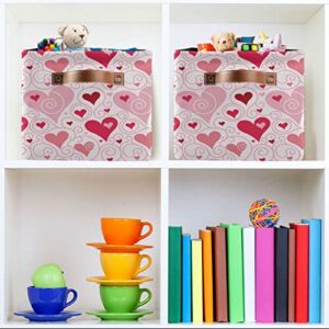 Large Storage Basket Pink Heart Foldable Storage Box Organizer Bins with Handles for Bedroom Home Office