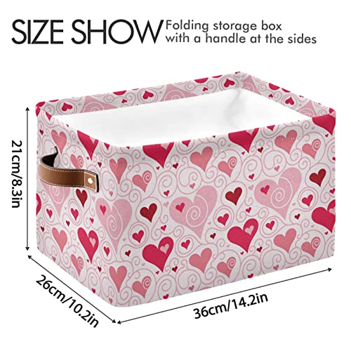 Large Storage Basket Pink Heart Foldable Storage Box Organizer Bins with Handles for Bedroom Home Office