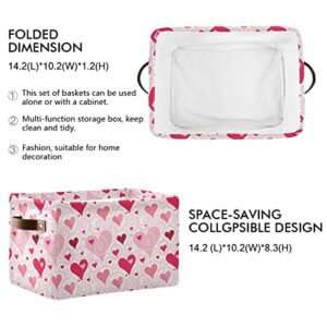 Large Storage Basket Pink Heart Foldable Storage Box Organizer Bins with Handles for Bedroom Home Office