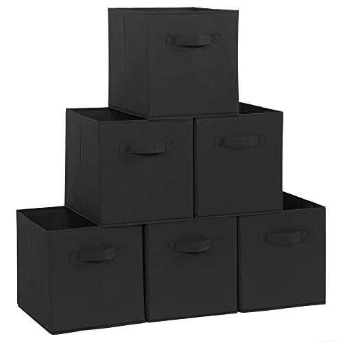 STORAGE MANIAC Storage Cubes, 11 Inch Collapsible Storage Bins with Handles, 6 Pack Fabric Foldable Bins for Organization, Durable Storage Bins for Closet, Shelves, Offices, Toys, Black