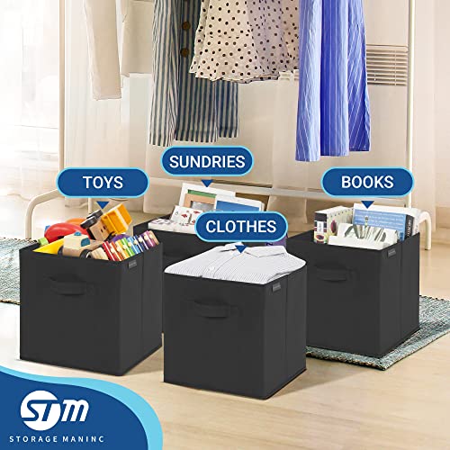 STORAGE MANIAC Storage Cubes, 11 Inch Collapsible Storage Bins with Handles, 6 Pack Fabric Foldable Bins for Organization, Durable Storage Bins for Closet, Shelves, Offices, Toys, Black