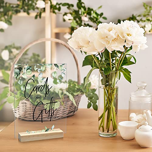 4 Pcs Acrylic Wedding Signs for Ceremony and Reception 8 x 6 Inch Wedding Reception Signs with Wooden Stand Memorial Reserved Table Signs Clear Cards and Gifts Sign for Wedding Guest Book Signs