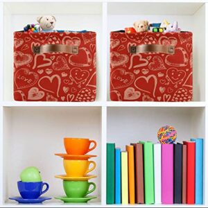 Large Storage Basket Red Love Hearts Foldable Storage Box Organizer Bins with Handles for Bedroom Home Office