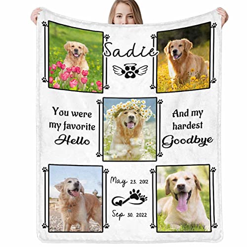 Artsadd Custom Throw Blanket with Dog Cat Pet Pictures & Name, Dog Memorial Blanket Personalized Memory Gift for Family and Friends Customized Bed Throw Blanket Sympathy Remembrance Made in USA