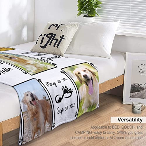 Artsadd Custom Throw Blanket with Dog Cat Pet Pictures & Name, Dog Memorial Blanket Personalized Memory Gift for Family and Friends Customized Bed Throw Blanket Sympathy Remembrance Made in USA