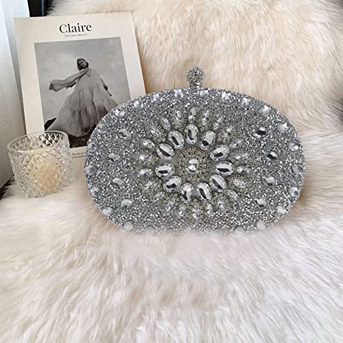 CORIOS Women Evening Bag Rhinestone Clutch Purse Sparkly Sequin Handbag Bridal Wedding Purse Crystal Clutch Bag Glitter Shoulder Bag Crossbody Bag for Wedding Banquet Cocktail Prom Party Silver