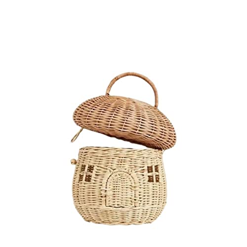 Rattan Storage Basket Decorative Woven Basket with Lid Woven Handle Basket for Shelf Organizer Decorative Box for Baby Kids Room.