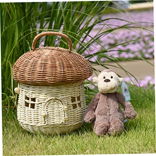 Rattan Storage Basket Decorative Woven Basket with Lid Woven Handle Basket for Shelf Organizer Decorative Box for Baby Kids Room.