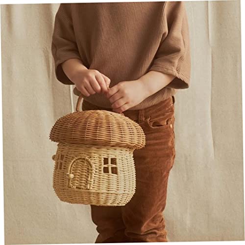 Rattan Storage Basket Decorative Woven Basket with Lid Woven Handle Basket for Shelf Organizer Decorative Box for Baby Kids Room.