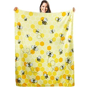 bee blanket, cute bee gifts for women bee lovers, kawaii bee throw blankets, bees cozy soft cartoon plush fuzzy yellow blanket, christmas birthday gifts, bee hive, honey bee decor stuff, 50×60 inch