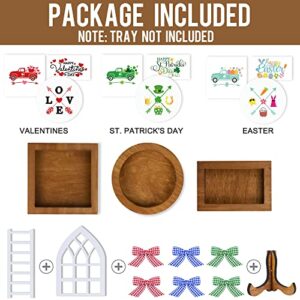 Farmhouse Tiered Tray Decor for Easter/St Patrick's Day/Valentines Decor (Tray Not Included), Rustic Interchangeable Seasonal Decor Set with Wooden Frames, Cards, Arch, Ladder,Easter Table Centerpiece