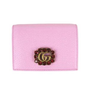 Gucci Marmont Women's Pink Leather Wallet w/Crystal Double G 499783 5871