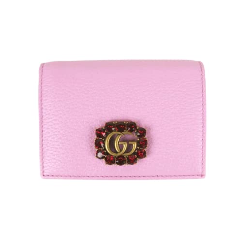 Gucci Marmont Women's Pink Leather Wallet w/Crystal Double G 499783 5871