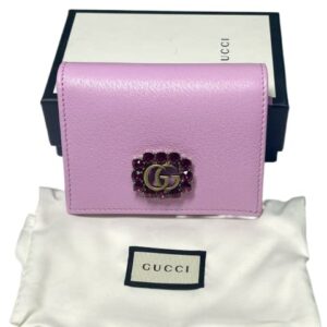 Gucci Marmont Women's Pink Leather Wallet w/Crystal Double G 499783 5871