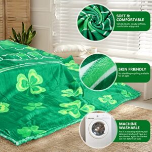 St. Patrick's Day Throw Blankets Lucky Shamrock Soft Flannel Blankets, Ireland Clover Soft Warm Cozy Lightweight Decorative Blanket for Couch, Bed, Sofa, Travel 50 x 60 Inch (Lucky Style)