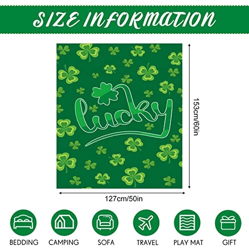 St. Patrick's Day Throw Blankets Lucky Shamrock Soft Flannel Blankets, Ireland Clover Soft Warm Cozy Lightweight Decorative Blanket for Couch, Bed, Sofa, Travel 50 x 60 Inch (Lucky Style)