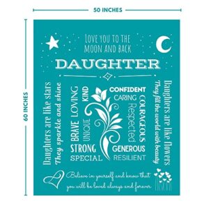 FILO ESTILO to My Daughter Blanket, Gifts for Daughter from Dad, Mom, Daughter Gifts for Teen Girls, Grown Women, Daughter Presents for Birthday, Mothers Day, Throw 60x50 Inches (Teal)