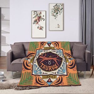 taurus zodiac sign the12 signs of the zodiac fleece blanket throw blanket, ultra-soft cozy micro fleece blanket for sofa, couch, bed, camping, travel, & car use-all seasons suitable 50″x40″