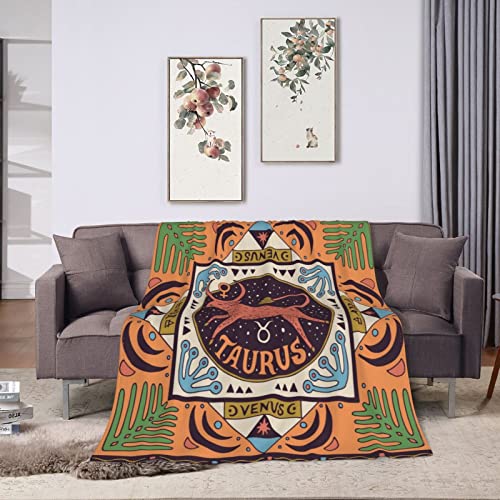 Taurus Zodiac Sign The12 Signs of The Zodiac Fleece Blanket Throw Blanket, Ultra-Soft Cozy Micro Fleece Blanket for Sofa, Couch, Bed, Camping, Travel, & Car Use-All Seasons Suitable 50"X40"