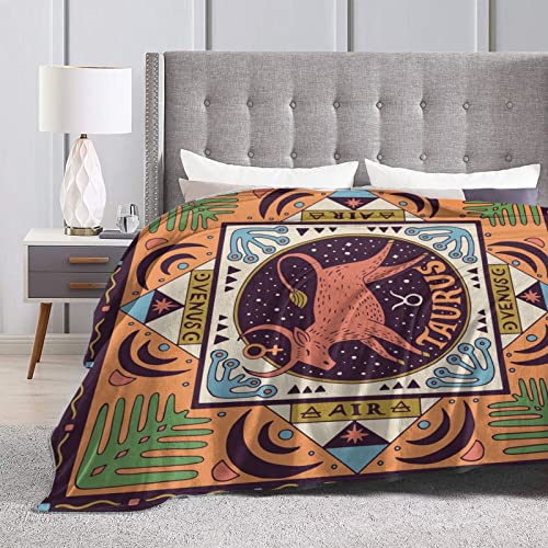 Taurus Zodiac Sign The12 Signs of The Zodiac Fleece Blanket Throw Blanket, Ultra-Soft Cozy Micro Fleece Blanket for Sofa, Couch, Bed, Camping, Travel, & Car Use-All Seasons Suitable 50"X40"