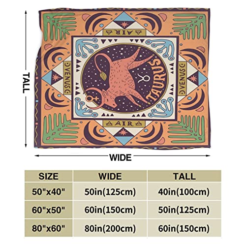 Taurus Zodiac Sign The12 Signs of The Zodiac Fleece Blanket Throw Blanket, Ultra-Soft Cozy Micro Fleece Blanket for Sofa, Couch, Bed, Camping, Travel, & Car Use-All Seasons Suitable 50"X40"