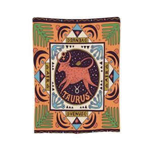 Taurus Zodiac Sign The12 Signs of The Zodiac Fleece Blanket Throw Blanket, Ultra-Soft Cozy Micro Fleece Blanket for Sofa, Couch, Bed, Camping, Travel, & Car Use-All Seasons Suitable 50"X40"