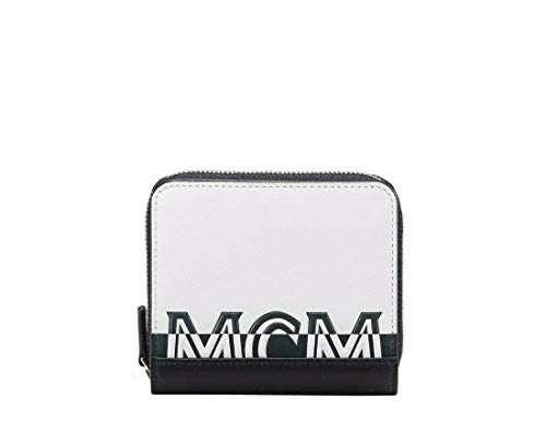 MCM Women's White Black Contrast Logo Small Zip Wallet MZS9ACL13WT001