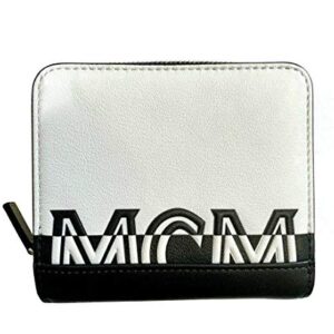 MCM Women's White Black Contrast Logo Small Zip Wallet MZS9ACL13WT001