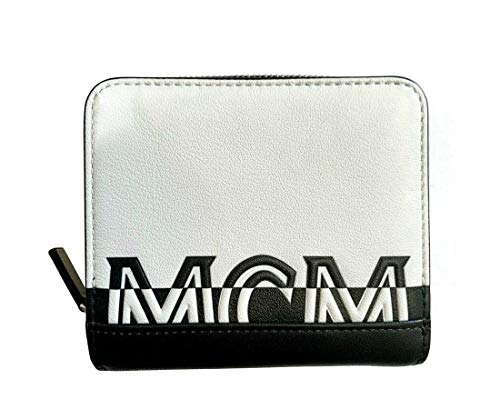 MCM Women's White Black Contrast Logo Small Zip Wallet MZS9ACL13WT001