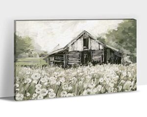 tihusago old barn canvas wall art, sage green barn farmhouse wall art vintage rustic paintings pictures, framed artwork for living room bedroom wall decoration 18×24 inch