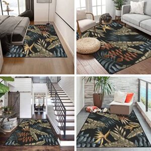 Exotic Jungle Area Rugs, Gold Tropical Flowers Bird Indoor Non-Slip Kids Rugs, Machine Washable Breathable Durable Carpet for Living Room Home Decor 3' by 4'