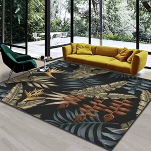 Exotic Jungle Area Rugs, Gold Tropical Flowers Bird Indoor Non-Slip Kids Rugs, Machine Washable Breathable Durable Carpet for Living Room Home Decor 3' by 4'