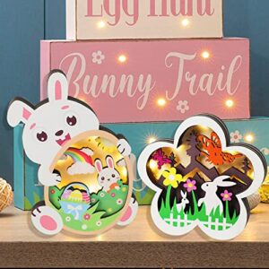 FOIMAS Easter Wooden Table Sign,Light Up Bunny Egg Table Centerpiece Topper for Easter Table Top Party Decoration Supply