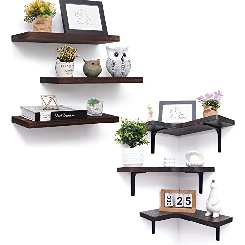 Marsmiles Natural Wood Floating Shelves, Rustic Brown