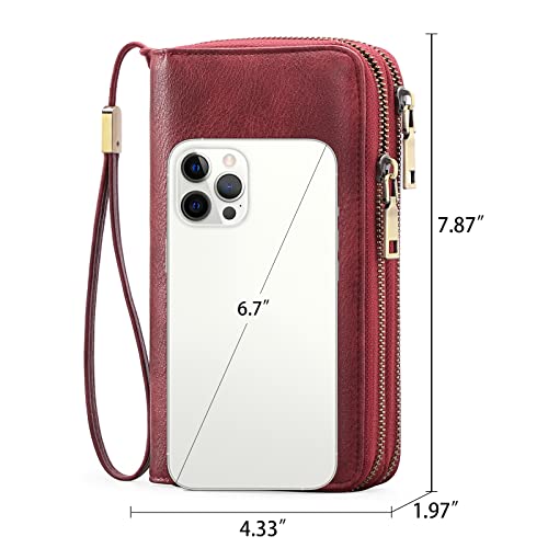 GAEKEAO Wallet for Women Double Zipper Phone Clutch RFID Blocking Vegan Leather Wristlet Purse Large Capacity Long Credit Card Holder with Grip Hand Strap