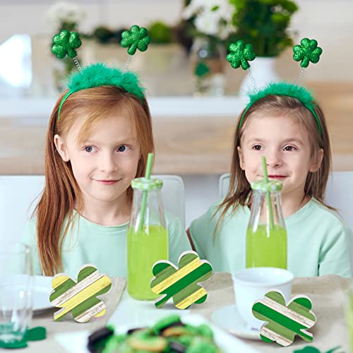 3 Pcs Farmhouse St Patrick's Day Table Wooden Signs Rustic Lucky Shamrock Table Wooden Signs Green White Yellow Stripe Clover Freestanding Irish Themed Tabletop Decorations for Desk Home Party