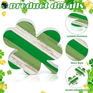 3 Pcs Farmhouse St Patrick's Day Table Wooden Signs Rustic Lucky Shamrock Table Wooden Signs Green White Yellow Stripe Clover Freestanding Irish Themed Tabletop Decorations for Desk Home Party