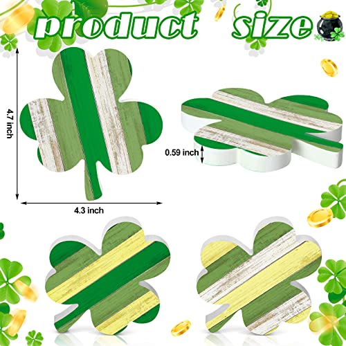 3 Pcs Farmhouse St Patrick's Day Table Wooden Signs Rustic Lucky Shamrock Table Wooden Signs Green White Yellow Stripe Clover Freestanding Irish Themed Tabletop Decorations for Desk Home Party