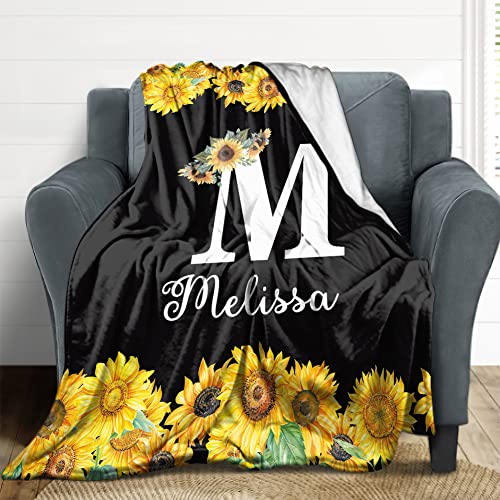 PalmLove Sunflower Gifts for Mom Grandma,Custom Blanket with Text You are My Sunshine Blankets Personalized Flannel Throw Blankets Customized Birthday Christmas Thanksgiving for Women