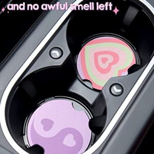 Huray Rayho 8pcs Danish Pastel Car Coasters 2.75inch Car Cup Holders Non-Slip Rubber Car Coasters with Finger Notch Drinks Coasters Aesthetic Smiling Face Flower Preppy Boho Cute Accessories for Women