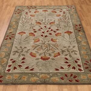 Restoration and Renovation Handmade Floral Adeline Beige/Blue Tulips Traditional Crafted Wool Area Rug for Living Room Bedroom and Kitchen (10X8 FT, Multi)