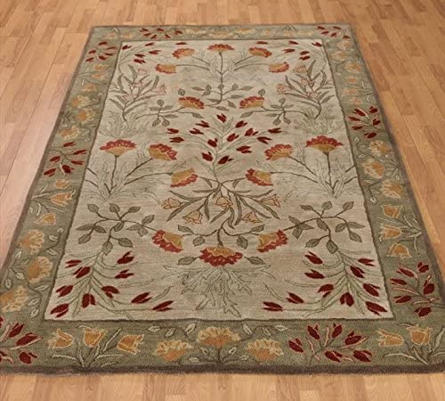 Restoration and Renovation Handmade Floral Adeline Beige/Blue Tulips Traditional Crafted Wool Area Rug for Living Room Bedroom and Kitchen (10X8 FT, Multi)