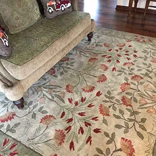 Restoration and Renovation Handmade Floral Adeline Beige/Blue Tulips Traditional Crafted Wool Area Rug for Living Room Bedroom and Kitchen (10X8 FT, Multi)