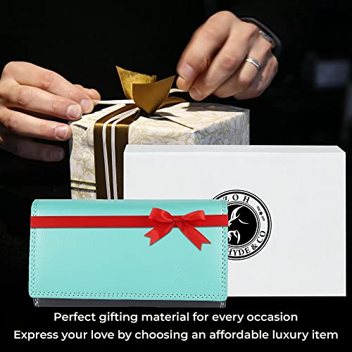 ZIDZOH HYDE & CO Women’s Real Leather RFID Blocking Clutch Wallet Bag with Airtag and Parking Coin Holder In Gift Box, Black/Turquoise