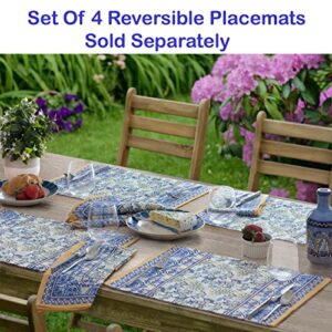 Home Bargains Plus Provence Allure Arabesque Yellow and Blue Floral Bordered Country French Fabric Tablecloth, Indoor Outdoor, Stain and Water Resistant 60" x 102" Oval