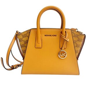 michael kors avril small satchel crossbody bag mk signature honeycomb yellow