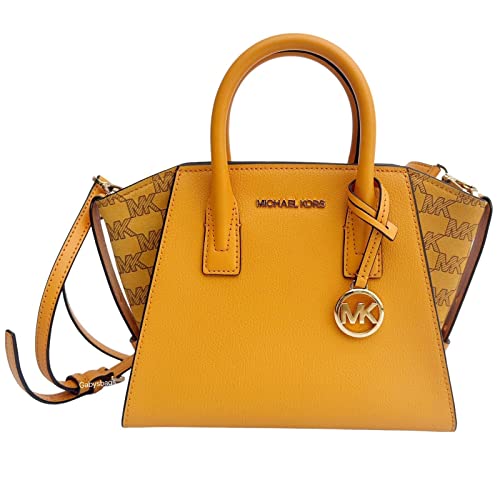 Michael Kors Avril Small Satchel Crossbody Bag MK Signature Honeycomb Yellow