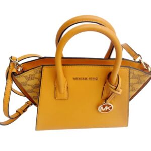 Michael Kors Avril Small Satchel Crossbody Bag MK Signature Honeycomb Yellow