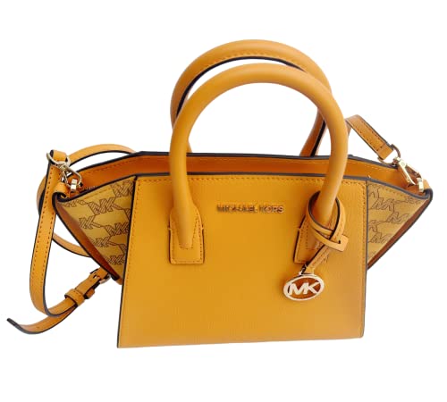 Michael Kors Avril Small Satchel Crossbody Bag MK Signature Honeycomb Yellow